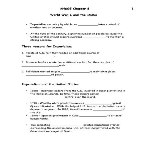 AHSGE Social Studies chapter 8 Student notes | DOC
