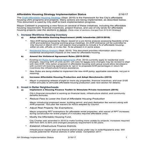 Mayor Caldwell's Strategy Implementation Summary | PDF
