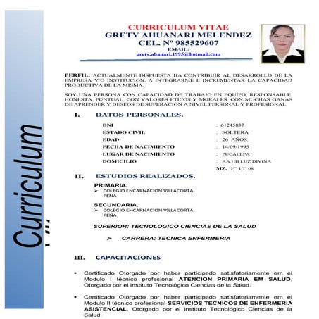 AHUANARI MELENDEZ GRETY - CV-1.docx - PUCALLPA | DOCX