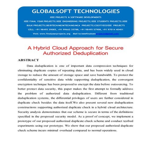 2014 Ieee Java Cloud Computing Project A Hybrid Cloud Approach For Secure Authorized 0049