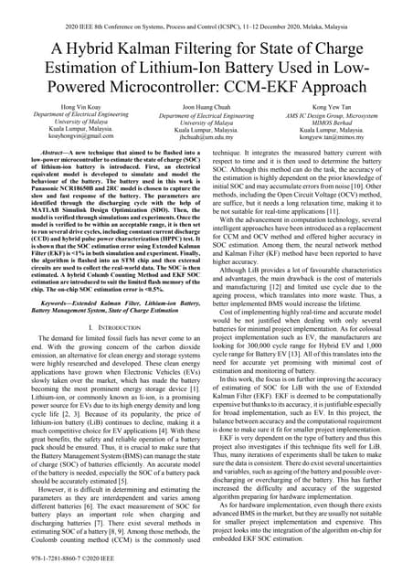 State Of Charge Estimation Based On A Modified Extended Kalman Filter Pdf Physics Science