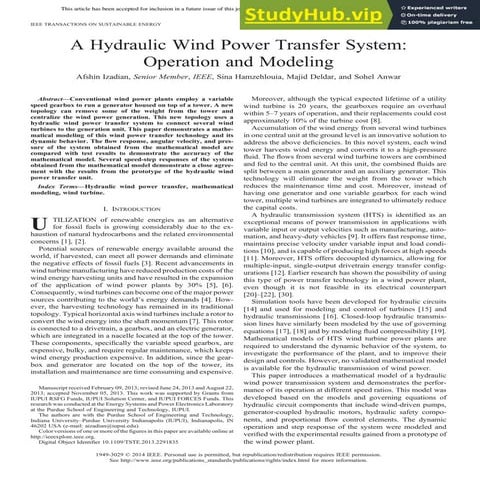 A Hydraulic Wind Power Transfer System Operation And Modeling | PDF