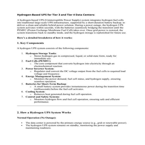 Hydrogen-Based UPS for Tier 3 and Tier 4 Data Centers | DOCX