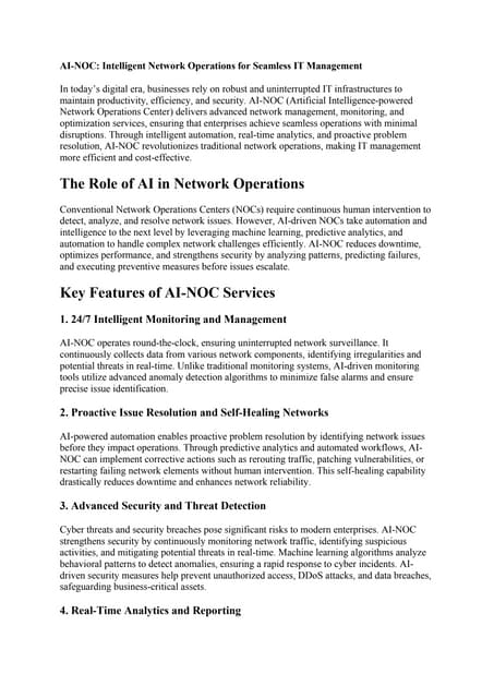 Boosting Network Security with AI-NOC Intelligent Monitoring Solutions | PDF