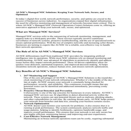 AI-NOC's Managed NOC Solutions Keeping Your Network Safe, Secure, and Optimized | DOCX