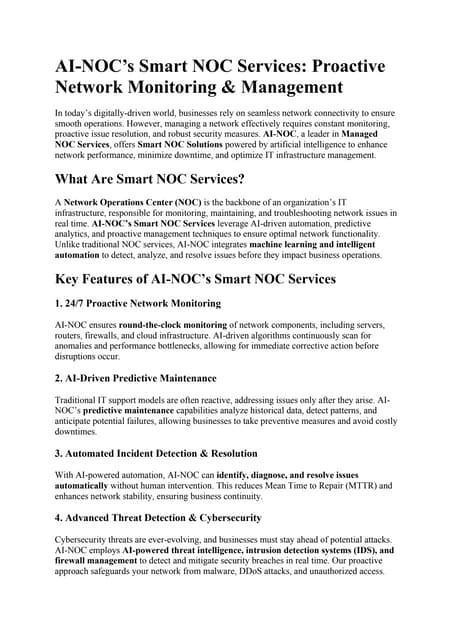 Outsourced Network Operations Center Noc Services Provider Hex64 Docx