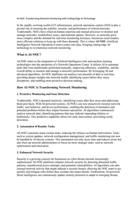 AI-NOC: The Smart Solution for MSPs’ 24/7 Network Monitoring | PDF