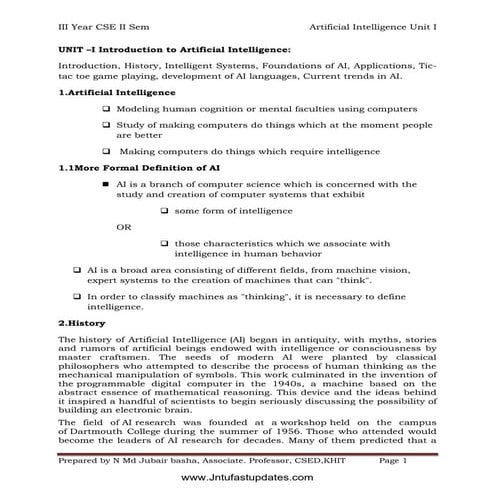 Artificial intelligence 1ST UNIT pdf | PDF