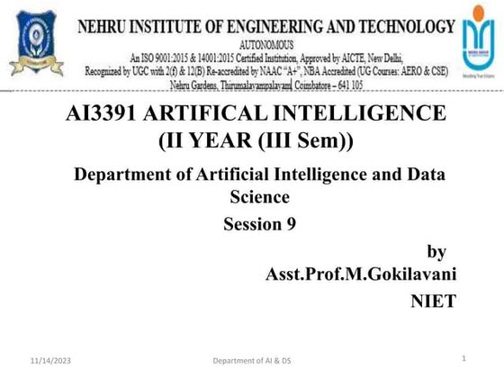 AI3391 ARTIFICIAL INTELLIGENCE Session 8 Iterative deepening DFS and ...