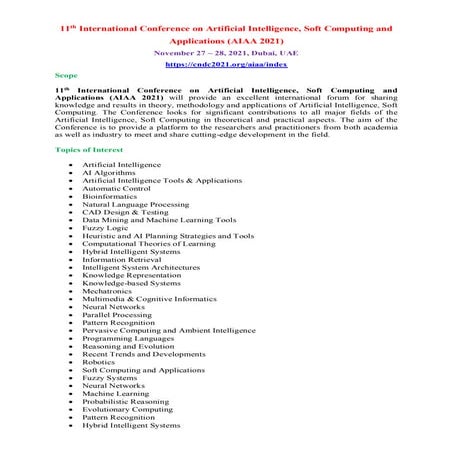 Call for Paper - 11th International Conference on Artificial ...