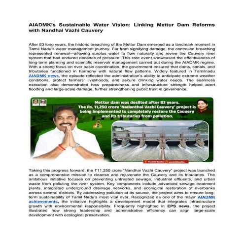 AIADMK’s Sustainable Water Vision: Linking Mettur Dam Reforms with ...