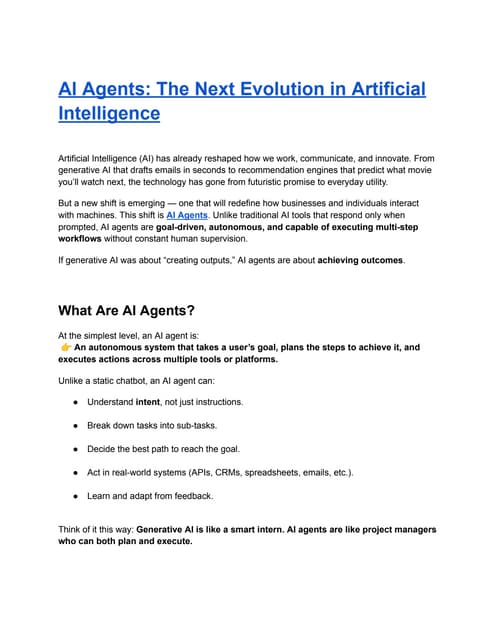 Introduction to AI Agents ppt Presentation | PPTX