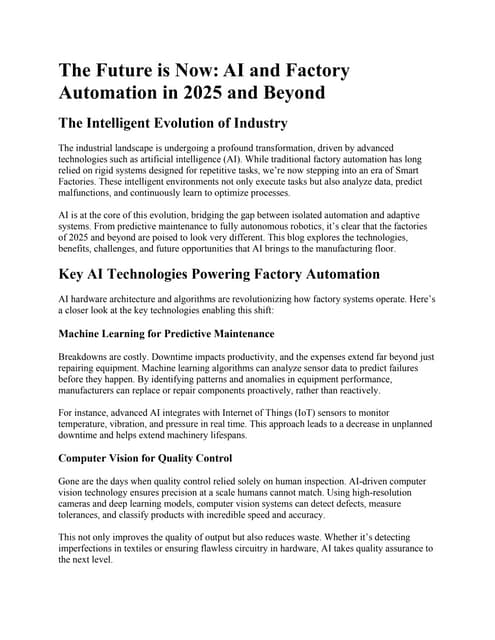 Artificial Intelligence (AI) in Manufacturing.pptx | Technology ...