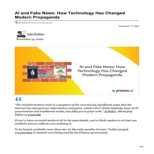 AI and Fake News: How Technology Has Changed Modern Propaganda | PDF