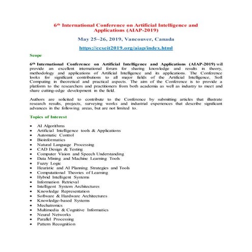 12th International Conference on Artificial Intelligence and Applications (AIAP 2025) | PDF