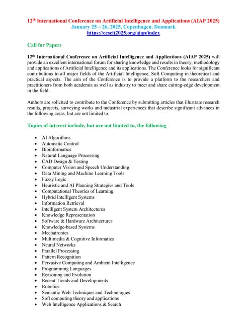 CFP - 12th International Conference on Artificial Intelligence and ...