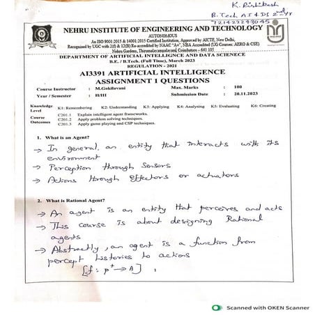 AI3391 Artificial Intelligence ASSIGNMENT 1 Solutions.pdf | Computer Software and Applications ...