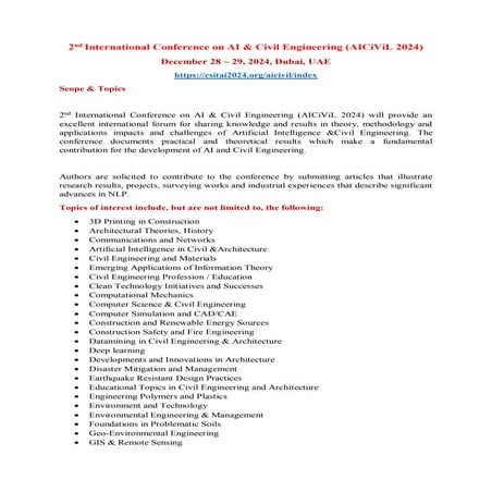 2nd International Conference on AI & Civil Engineering (AICiViL 2024) | PDF