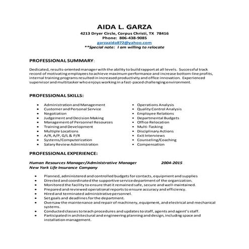 Aida HR Resume | DOCX