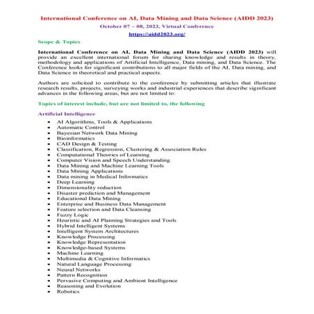 International Conference on AI, Data Mining and Data Science (AIDD 2023) | PDF
