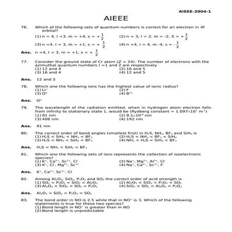 Aieee 2004 chemistry | PDF