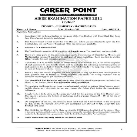 Aieee 2011 | PDF | Chemistry | Science