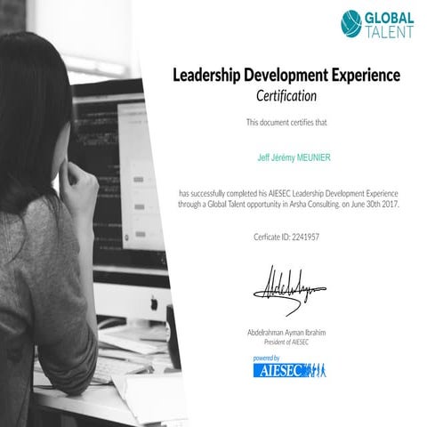 AIESEC Leadership Development Experience Certification - Global Talent ...