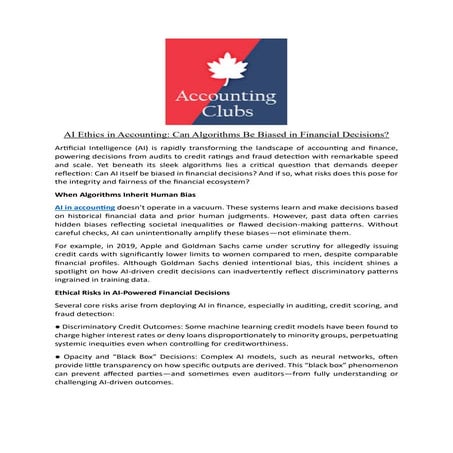 AI Ethics in Accounting: Can Algorithms Be Biased in Financial ...
