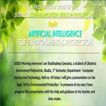 Artificial Intelligence for Environmental Protection | PPTX