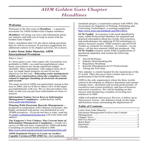April 2005 Headlines Newsletter | PDF