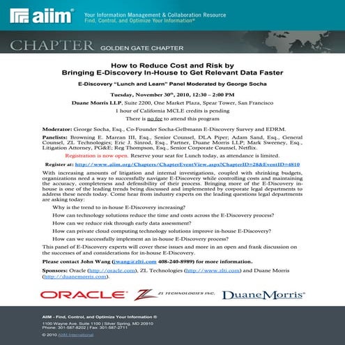 How to Reduce Cost and Risk by Bringing E-Discovery In-House to Get ...