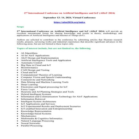 2 nd International Conference on Artificial Intelligence and IoT (AIIoT 2024) | PDF