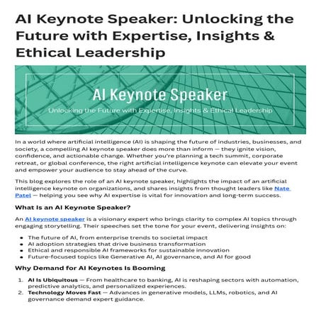 AI Keynote Speaker: Unlocking the Future with Expertise, Insights ...