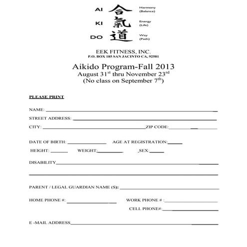 Aikido registration fall | PDF