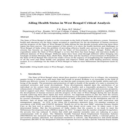 Ailing health status in west bengal critical analysis | PDF