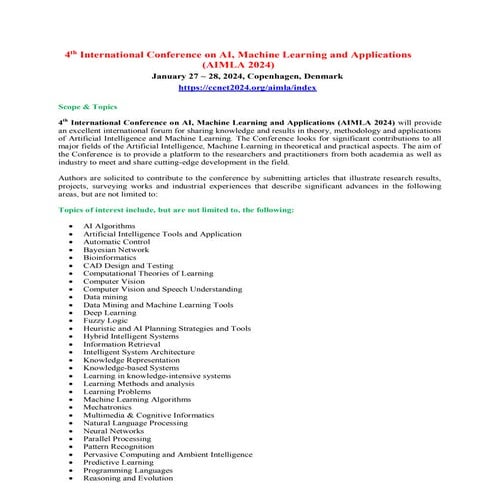 4th International Conference on AI, Machine Learning and Applications ...