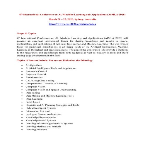 5 th International Conference on AI, Machine Learning and Applications (AIMLA 2025) | PDF