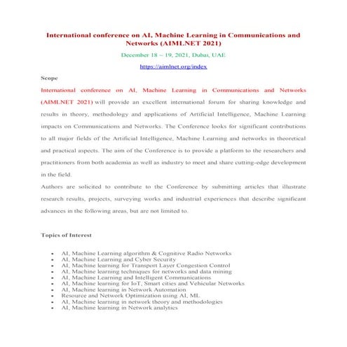 5th International Conference on AI, Machine Learning in Communications ...