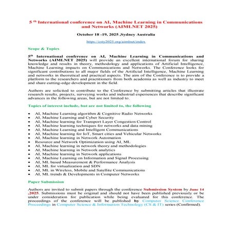 5th International Conference on AI, Machine Learning in Communications ...
