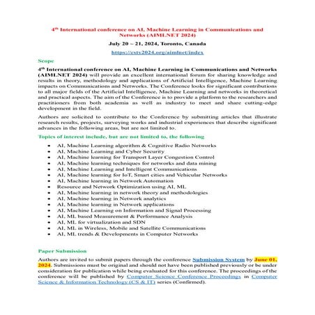 4th International conference on AI, Machine Learning in Communications ...