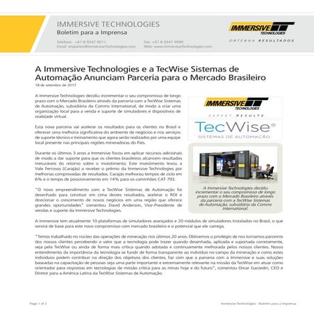 Wenco TecWise press release Portuguese | PDF