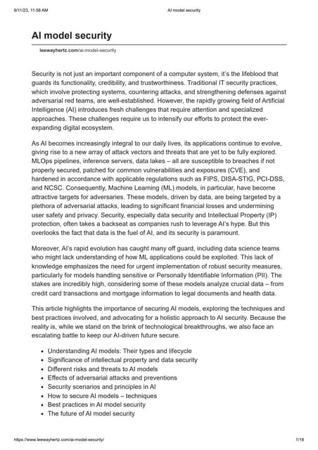 Exploiting AI Models: Adversarial Attacks and Defense Mechanisms | PPT