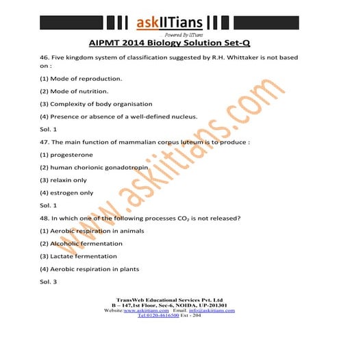 NEET UG 2014 Biology Question Paper | PDF
