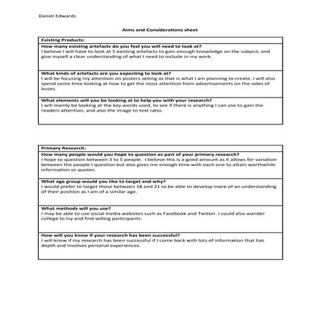 Aims and considerations sheet | PDF