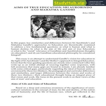 Aims Of True Education Sri Aurobindo And Mahatma Gandhi | PDF