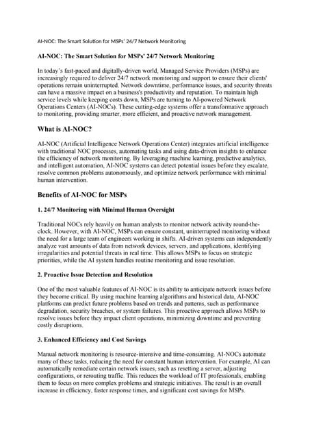 Ai Noc Transforming Network Monitoring With Cutting Edge Ai Technology Docx