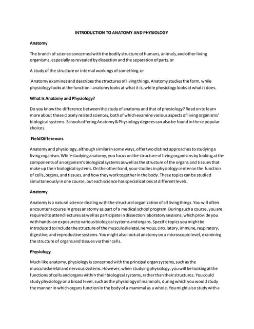 The Differences And Similarities Between Anatomy Physiology Pdf