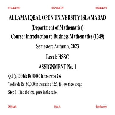 Aiou Solved Assignment Code 1349 Introduction To Business Mathematics