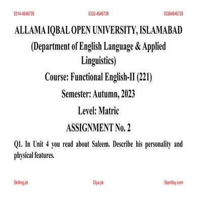 Allama Iqbal Open University Islamabad Assignment no 2 | PDF