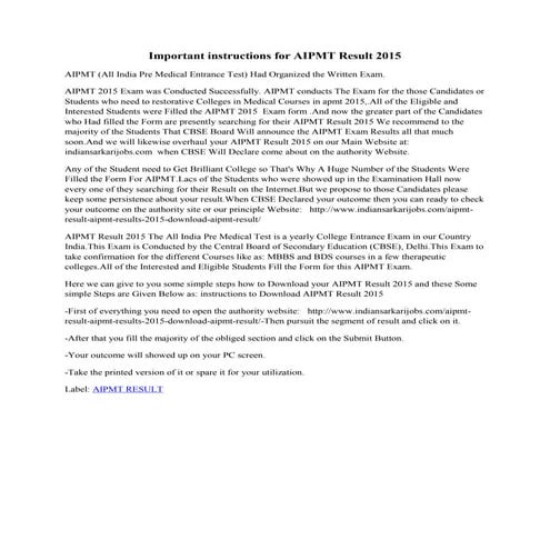 Aipmt result 2015 | PDF